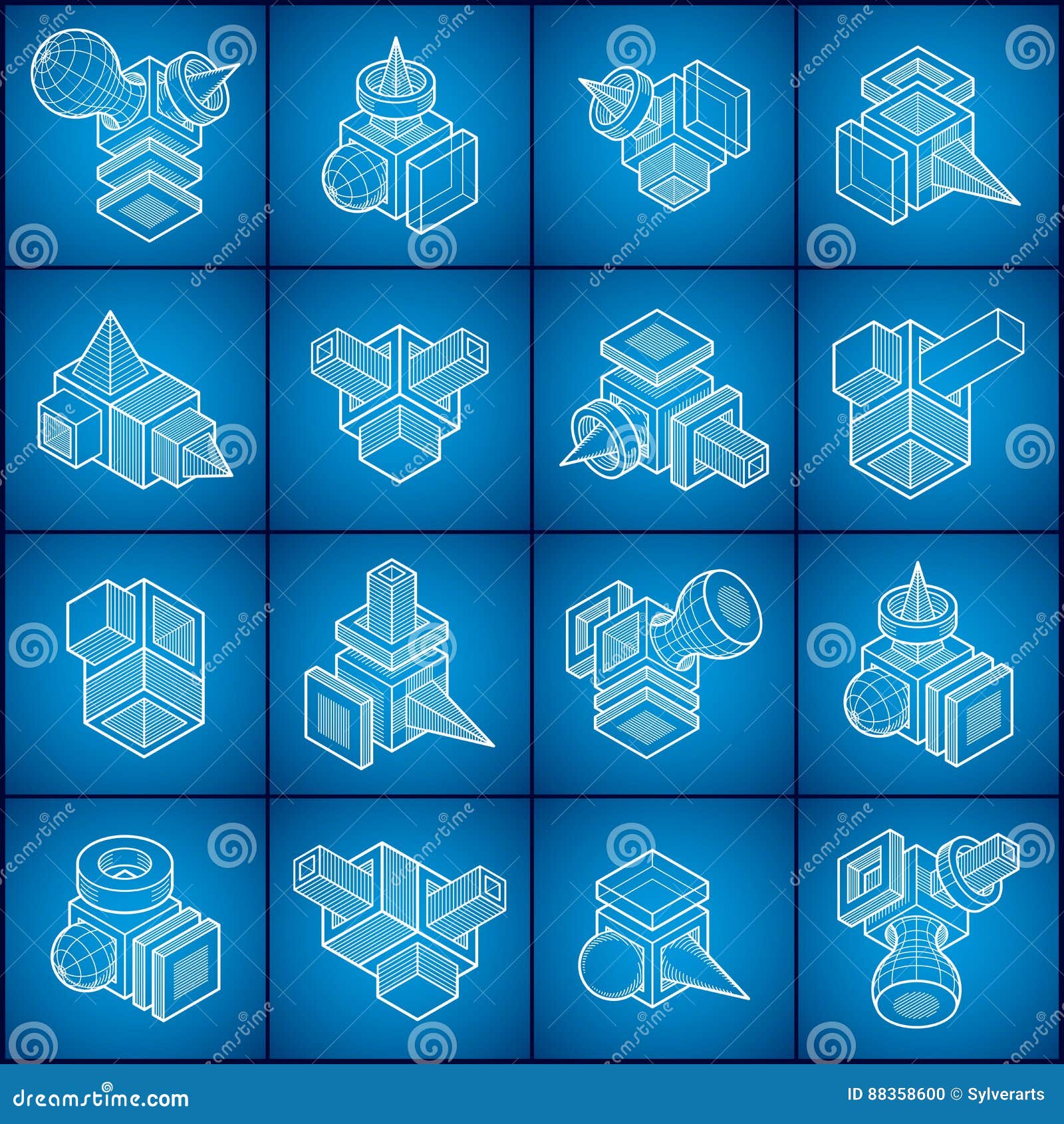 Abstract Three Dimensional Shapes Set, Vector Designs. Stock Vector ...