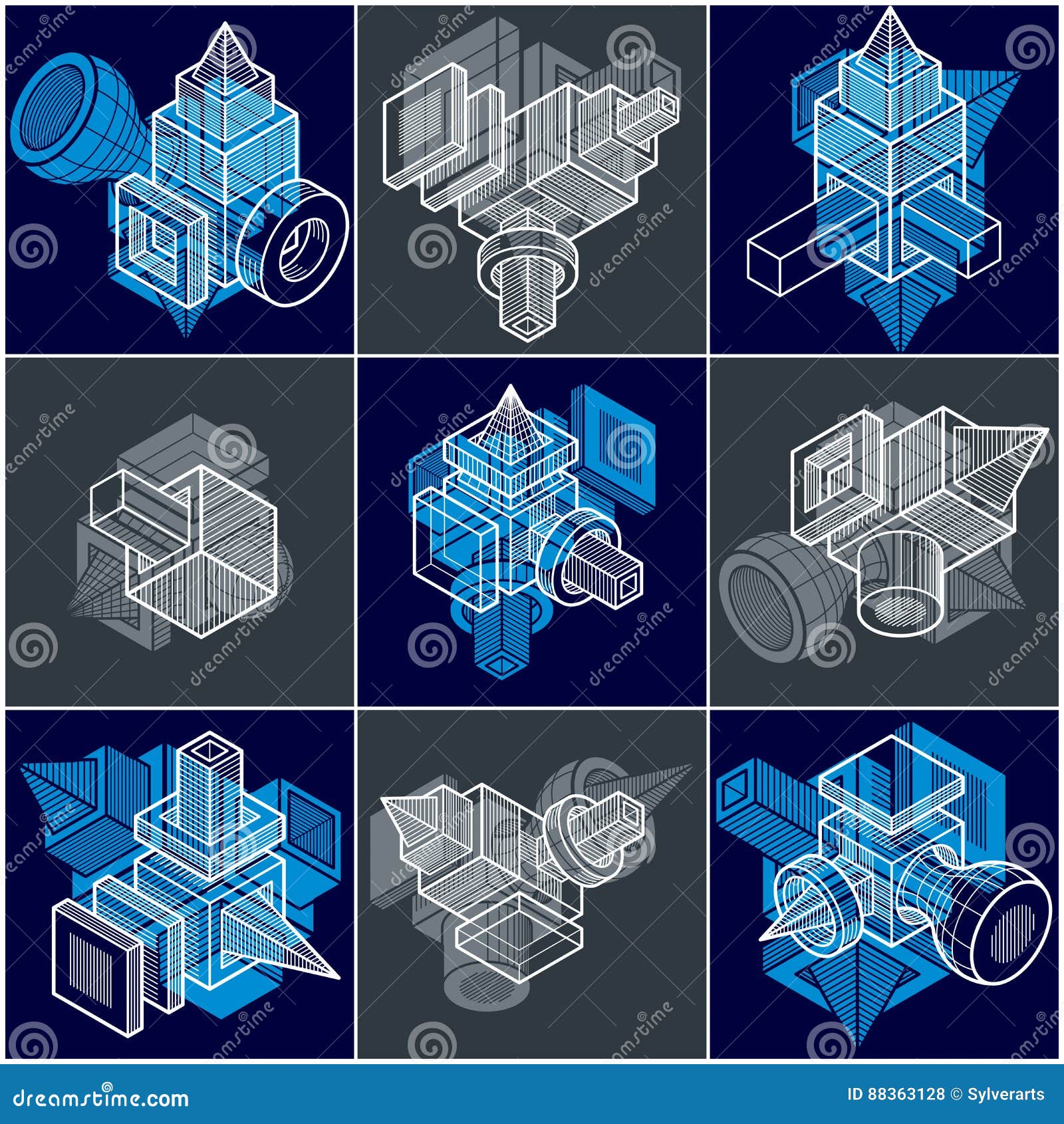 Abstract Three-dimensional Shapes Set, Vector Designs. Stock Vector ...
