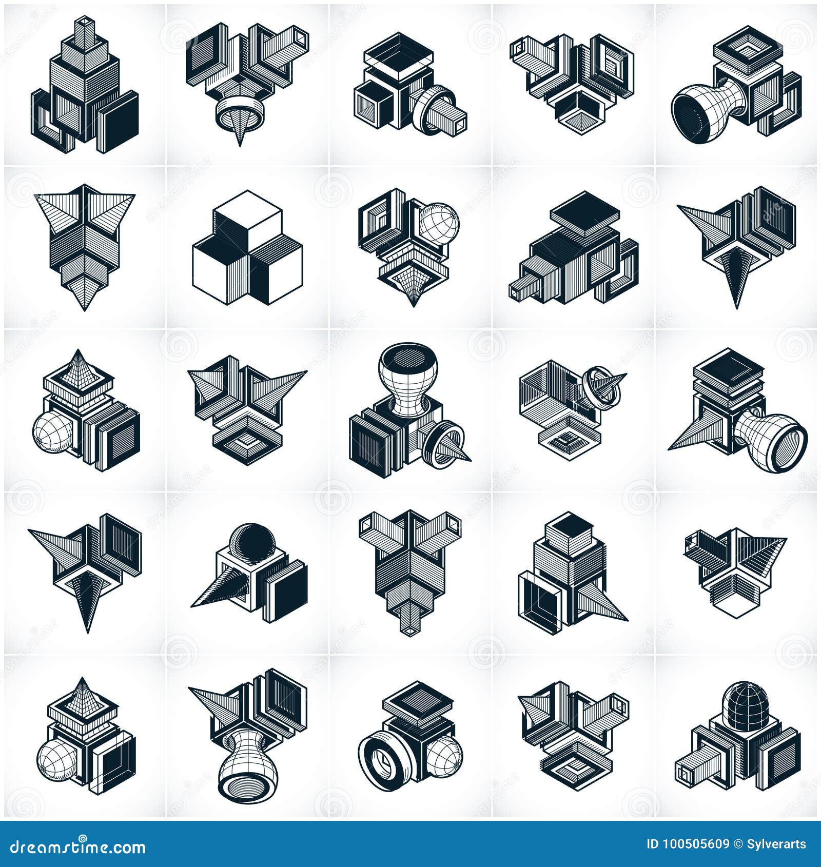 Abstract Three Dimensional Shapes Set, Vector Designs. Stock Vector ...