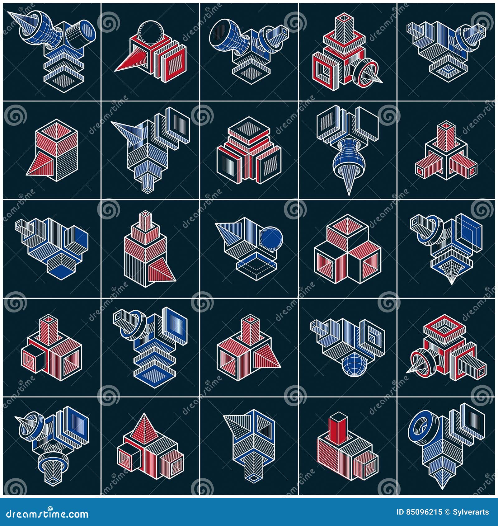 Abstract Three Dimensional Shapes Set, Vector Designs. Stock Vector ...