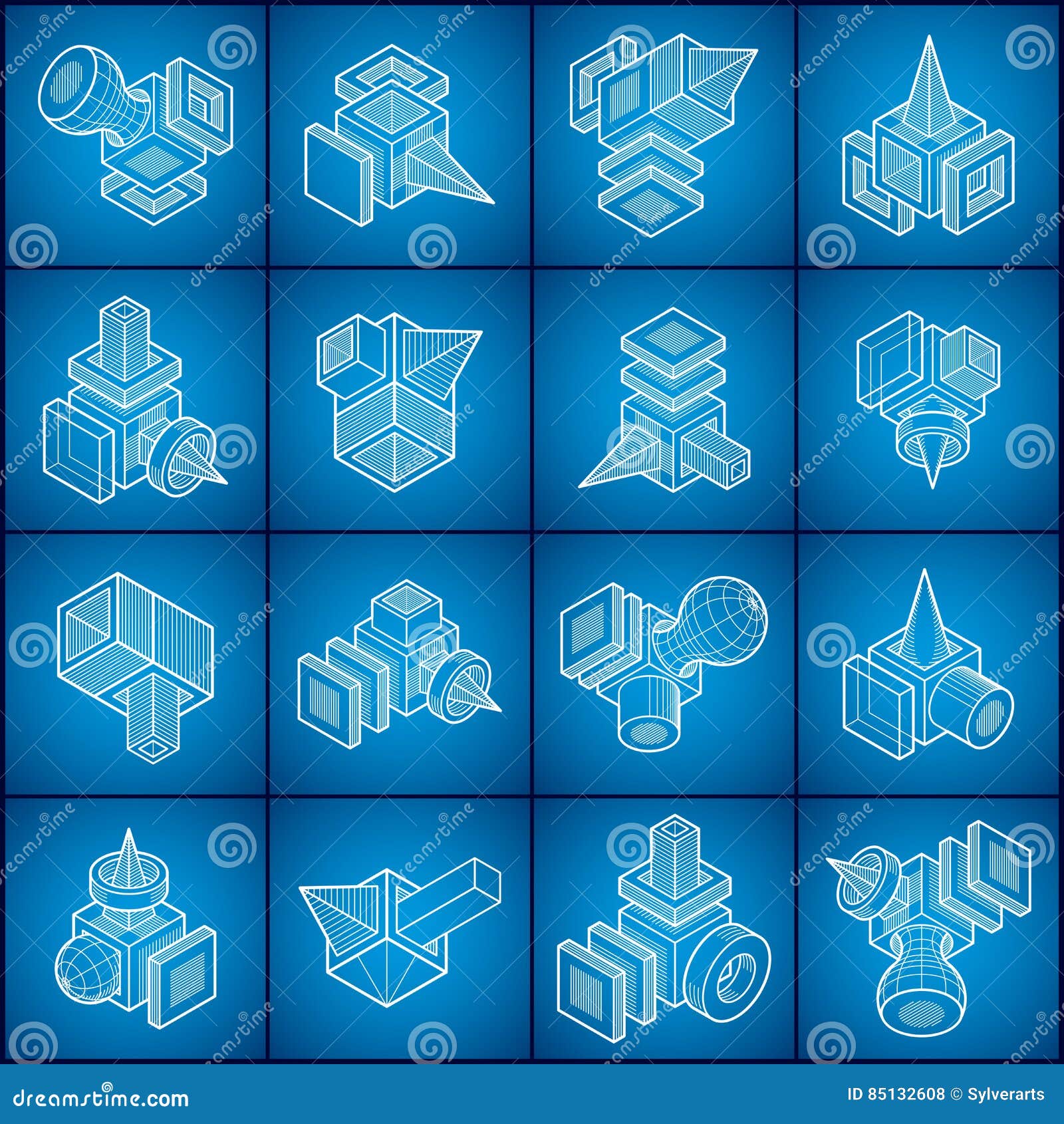 Abstract Three Dimensional Shapes Set, Vector Designs. Stock Vector ...