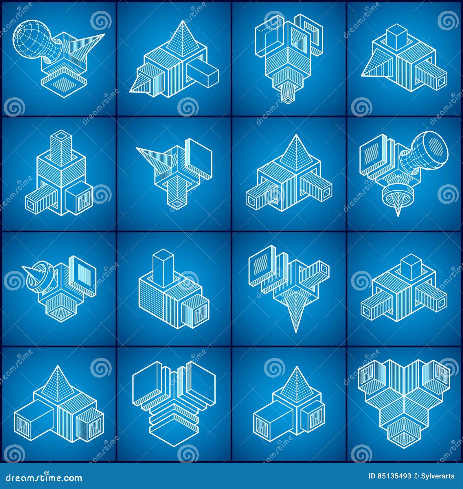 Abstract Three Dimensional Shapes Set, Vector Designs. Stock Vector ...