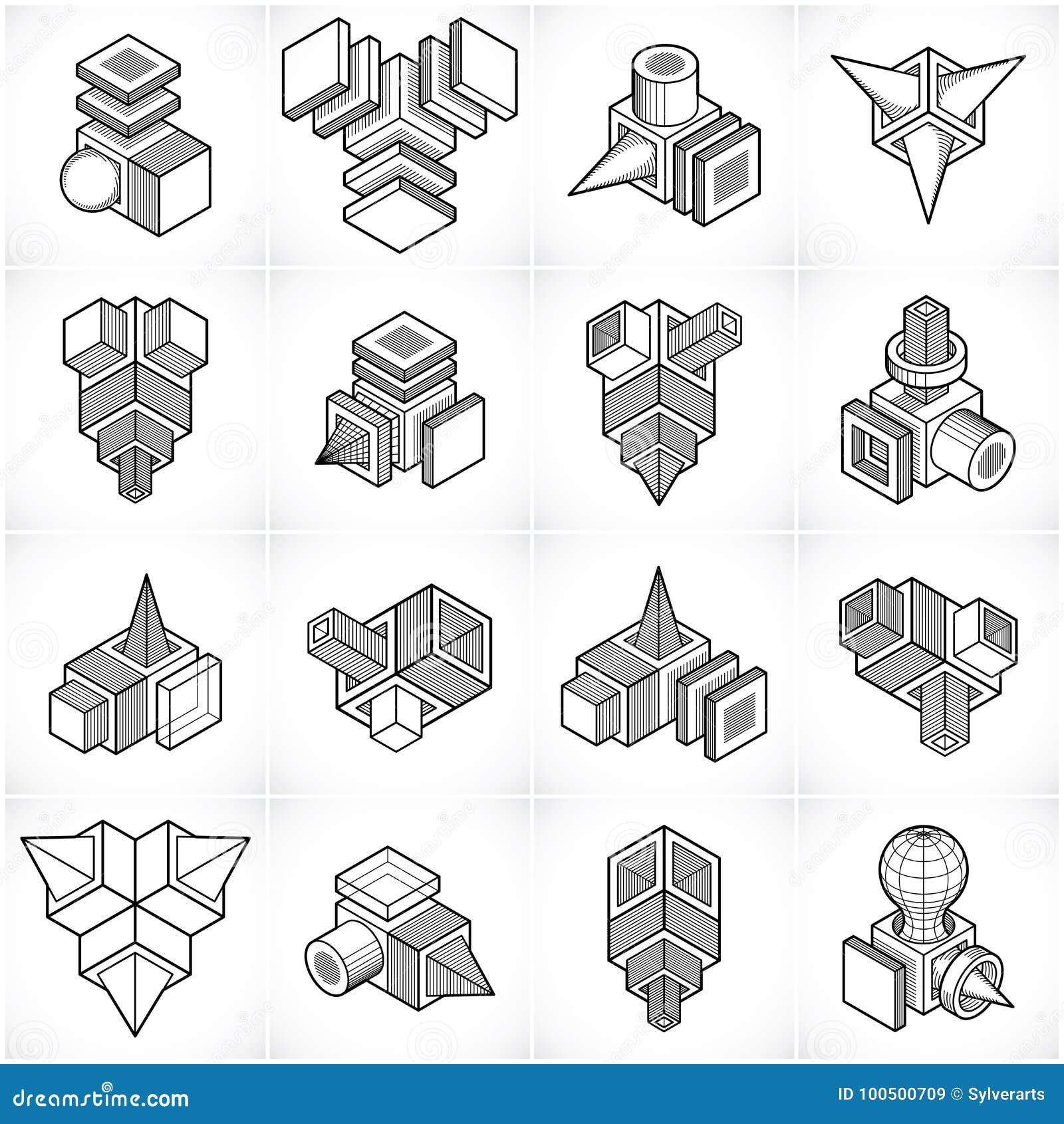 Abstract Three Dimensional Shapes Set, Vector Designs. Stock Vector ...