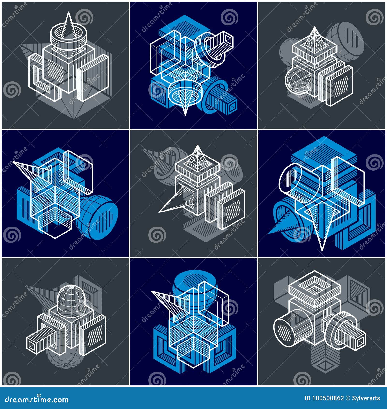 Abstract Three-dimensional Shapes Set, Vector Designs. Stock Vector ...