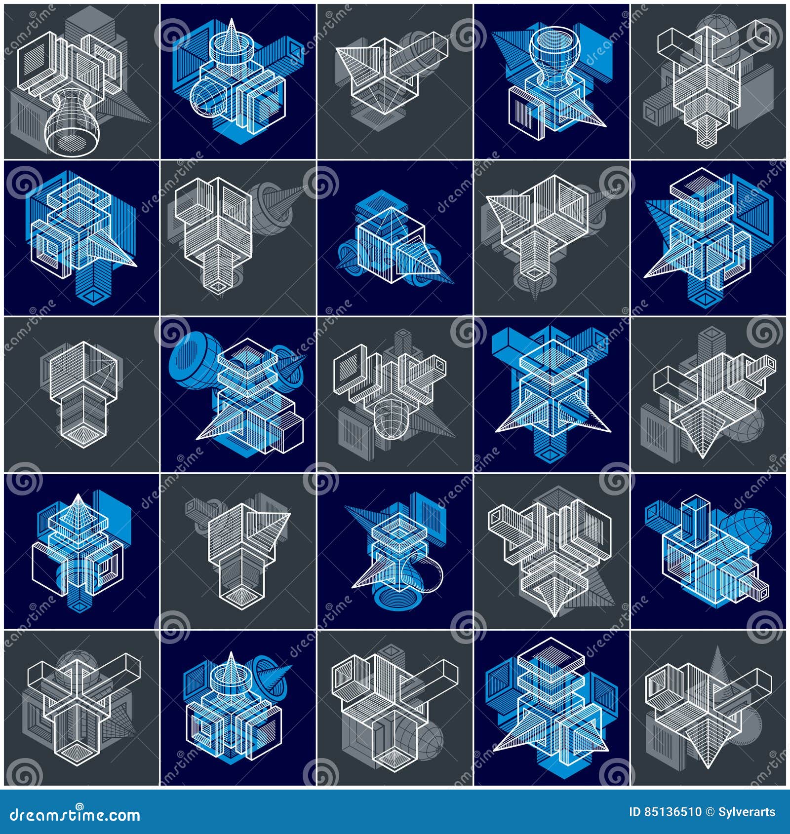 Abstract Three-dimensional Shapes Set, Vector Designs. Stock Vector ...