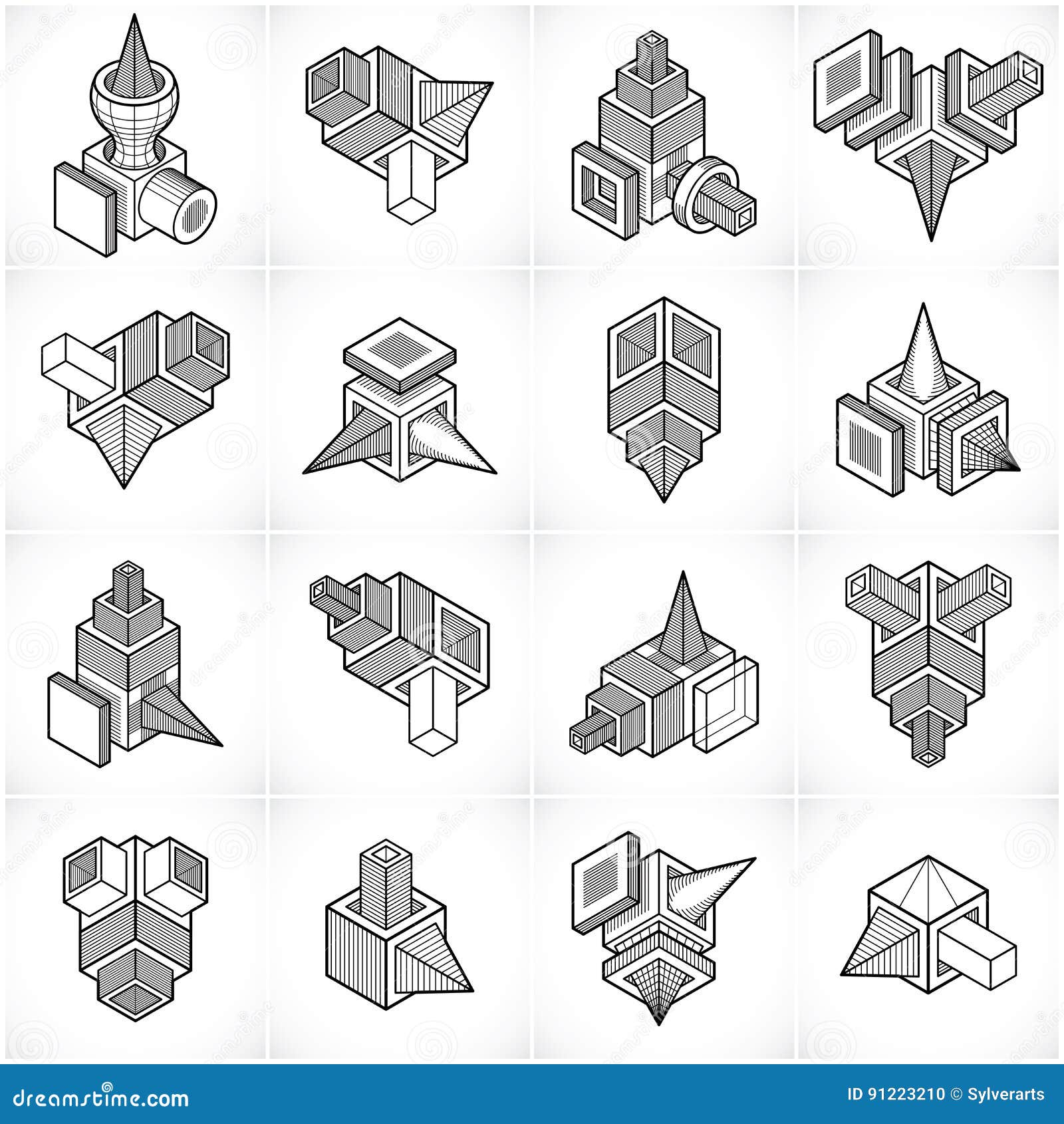 Abstract Three Dimensional Shapes Set, Vector Designs. Stock Vector ...