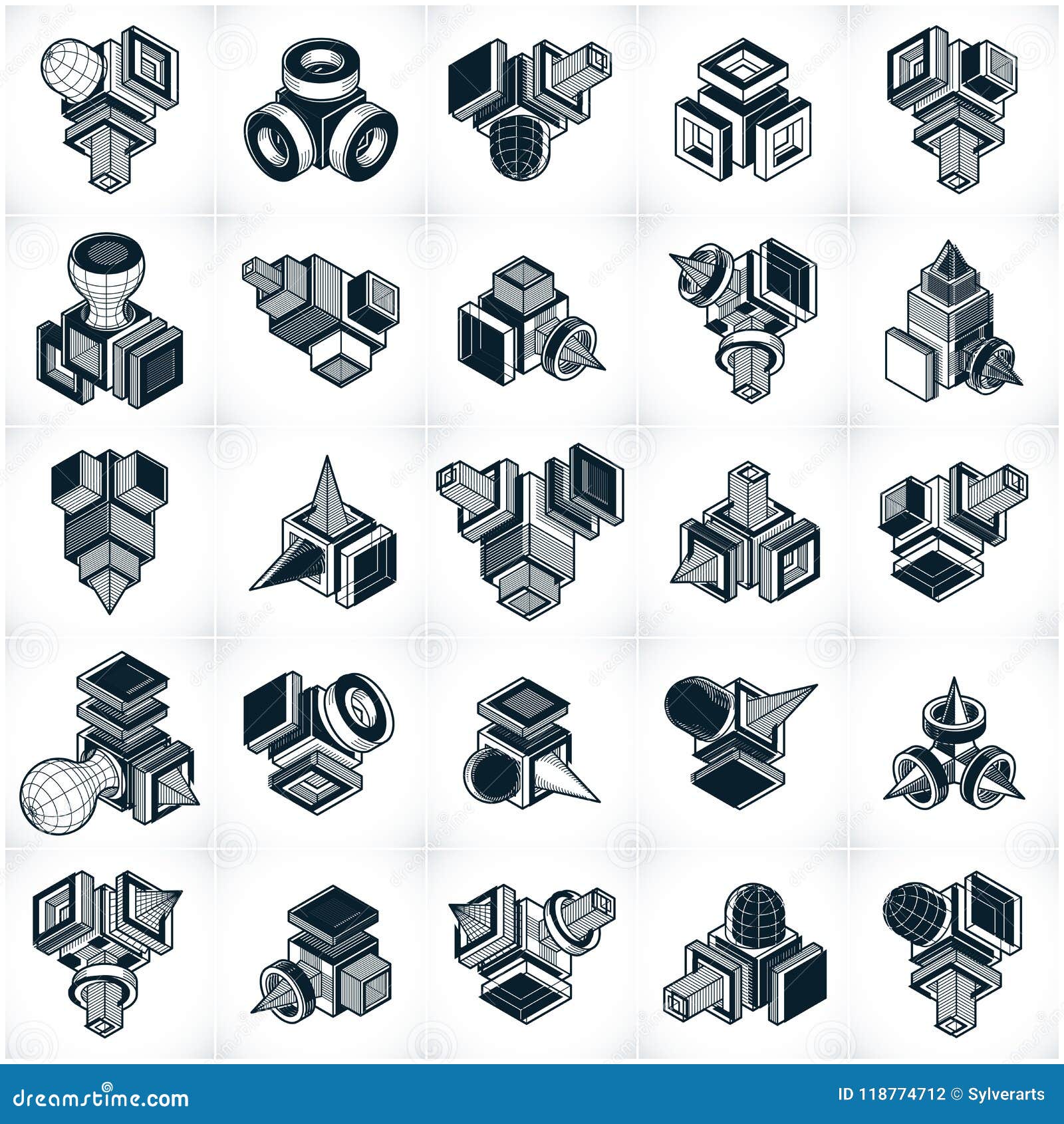 Abstract Three Dimensional Shapes Set, Vector Designs. Stock Vector ...