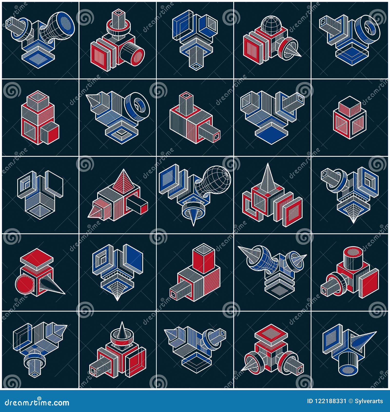 Abstract Three Dimensional Shapes Set, Vector Designs. Stock Vector ...