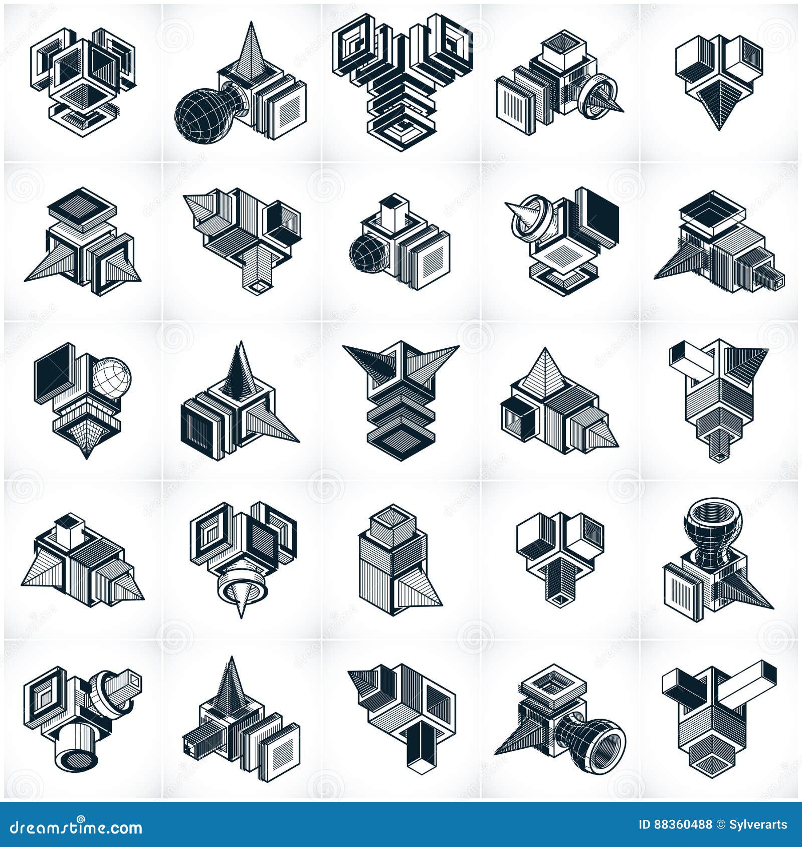 Abstract Three Dimensional Shapes Set, Vector Designs. Stock Vector ...
