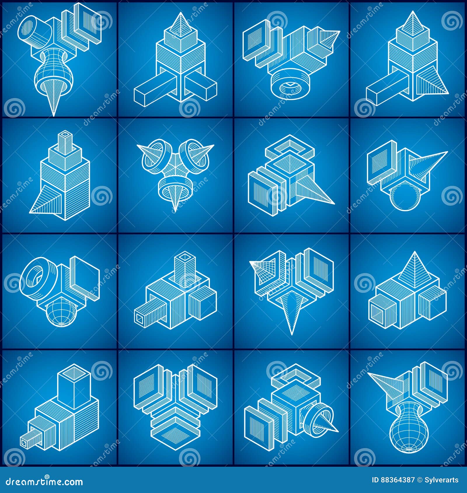 Abstract Three Dimensional Shapes Set, Vector Designs. Stock Vector ...