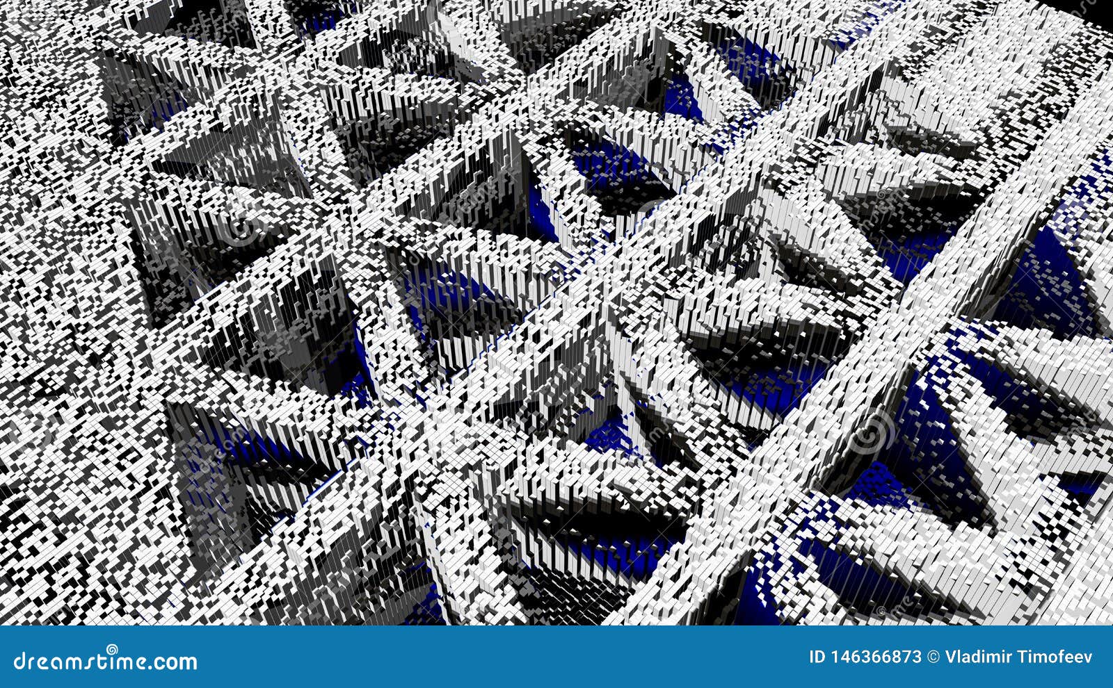 Abstract Three-dimensional Triangles, Cubic Pixel Mosaic Technique, 3D ...