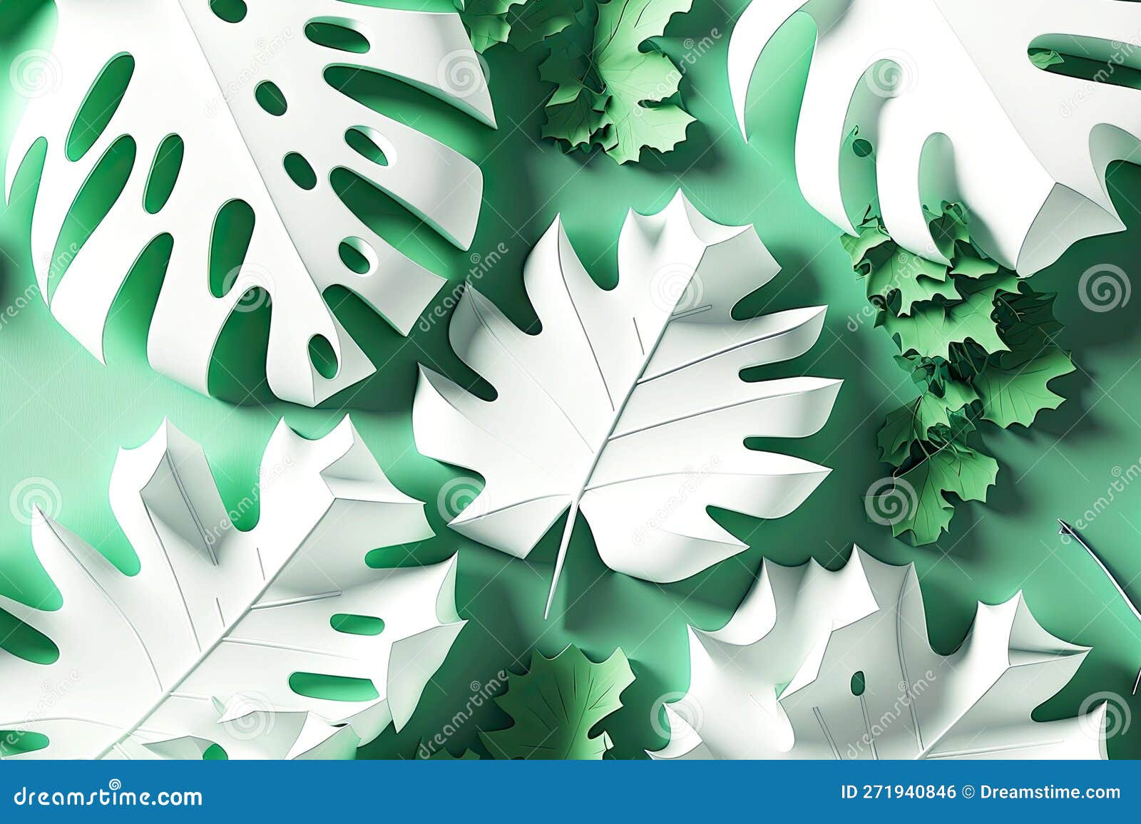 Abstract Three-dimensional White Shapes and Green Leaves Pattern 3d ...