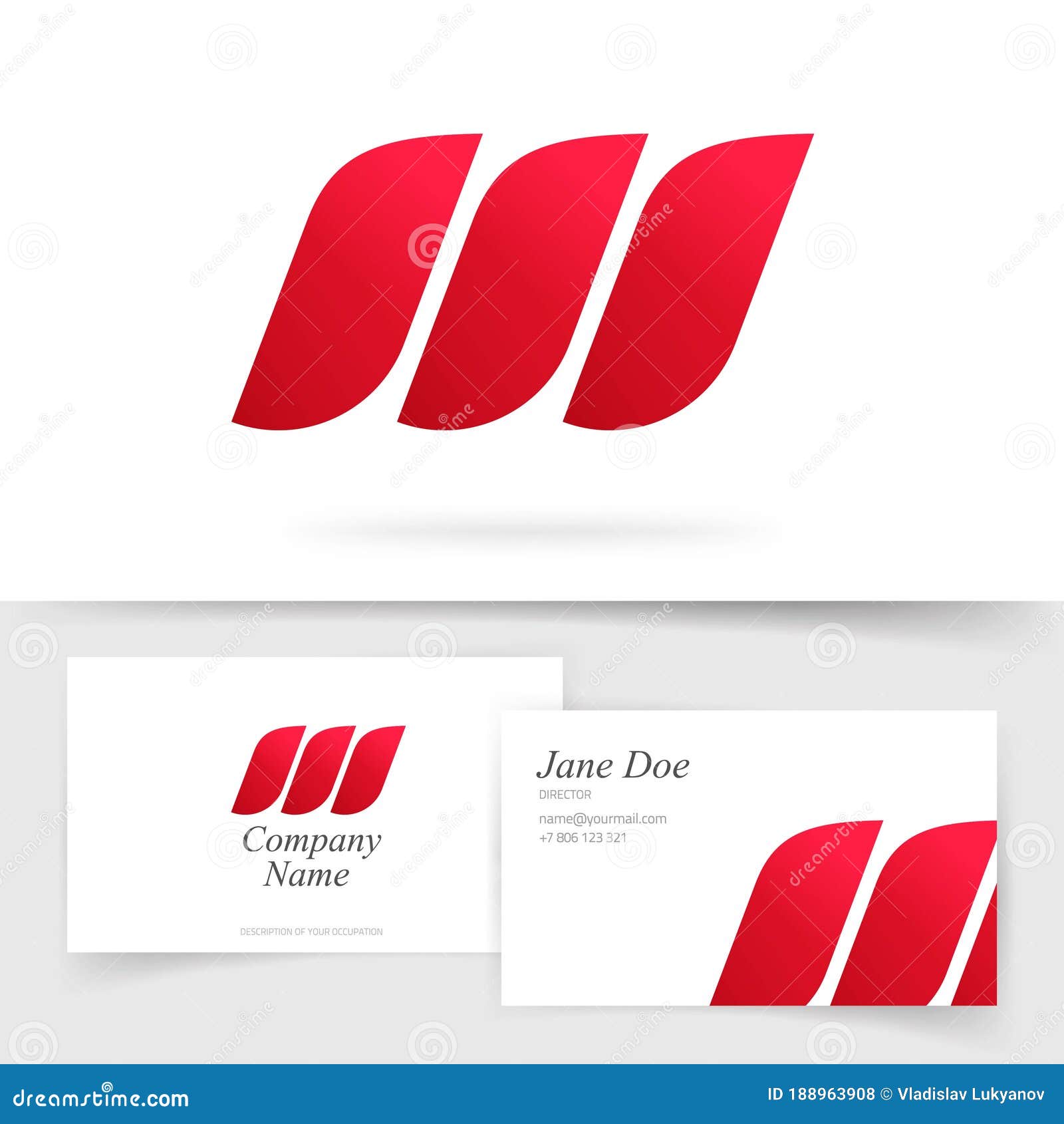 Abstract Three Elements Vector Logo W Letter on Business Visiting Card ...