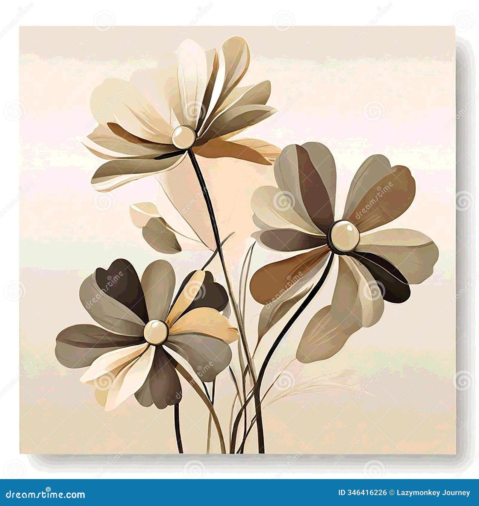 Abstract Three Simple Flowers in Neutral Colors Stock Illustration ...