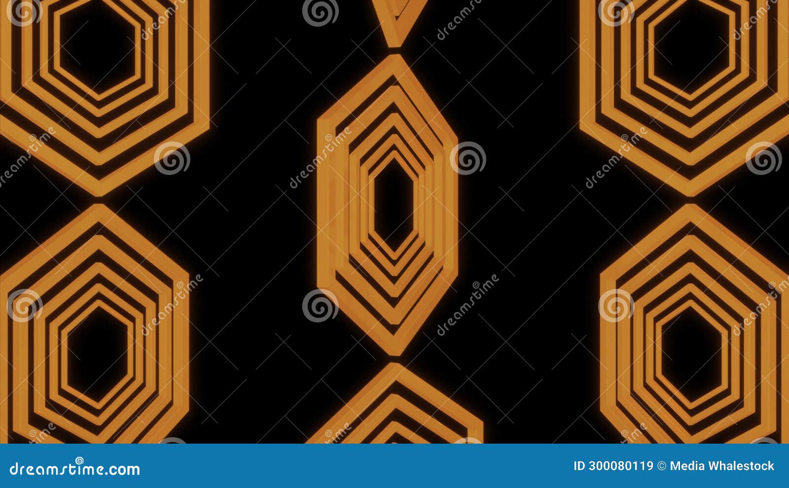 Abstract Three Vertical Rows of Orange Hexagon Silhouettes Moving on a ...