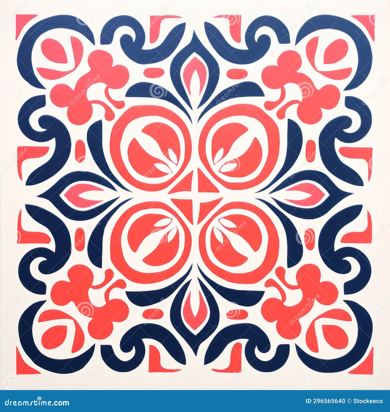 Abstract Tile Design Vintage Graphic with Light Red and Navy Pattern ...