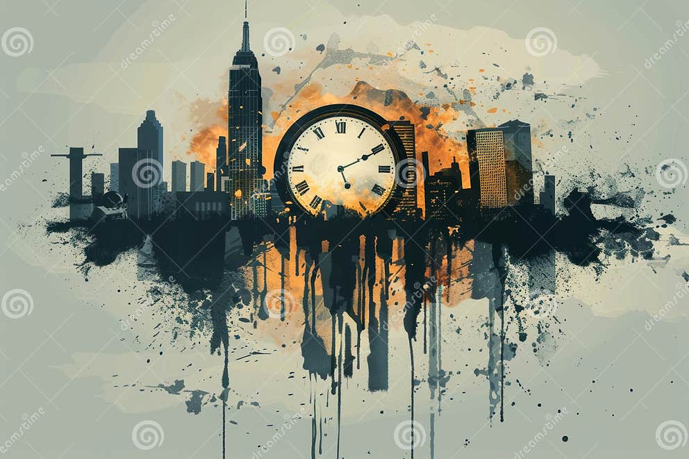Abstract Time Concept with Clocks, Gears, and Digital Elements. Stock ...