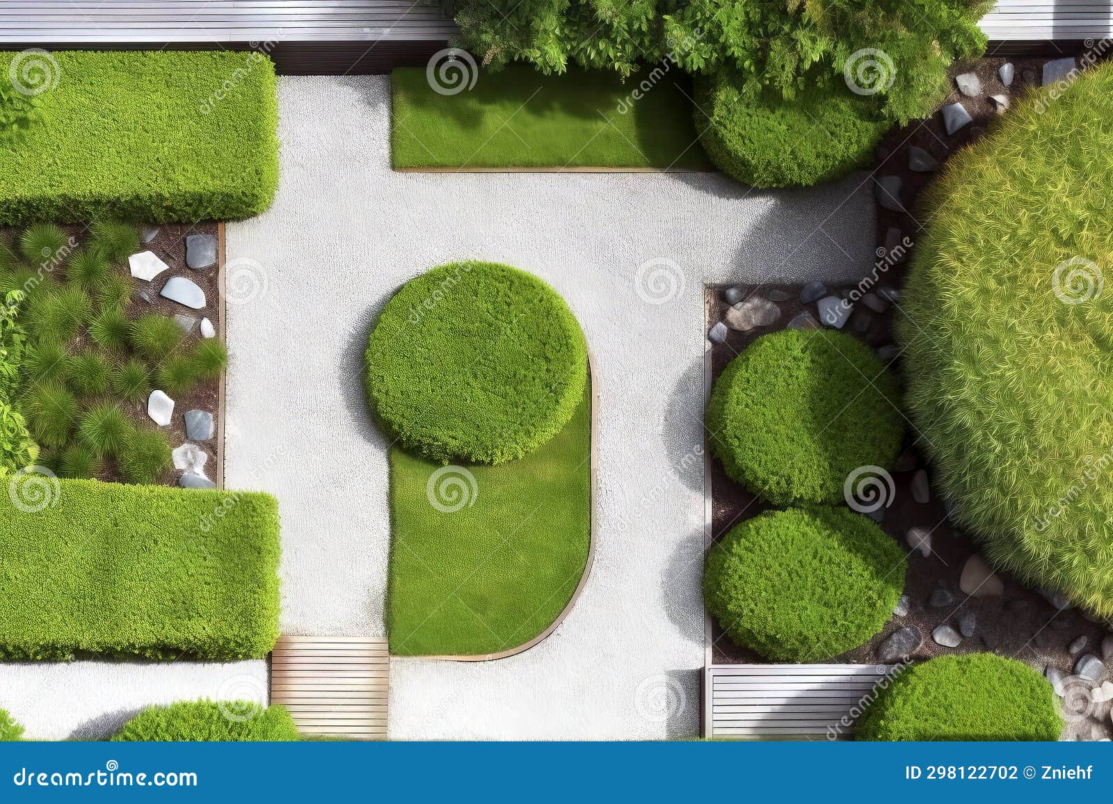 Abstract Top Down Image of a Minimalistic Geometric Garden with Rounded ...