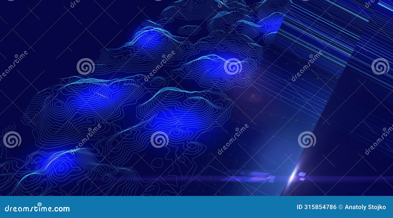 Abstract Topographic Map Background with Blurred Lines on Blue ...