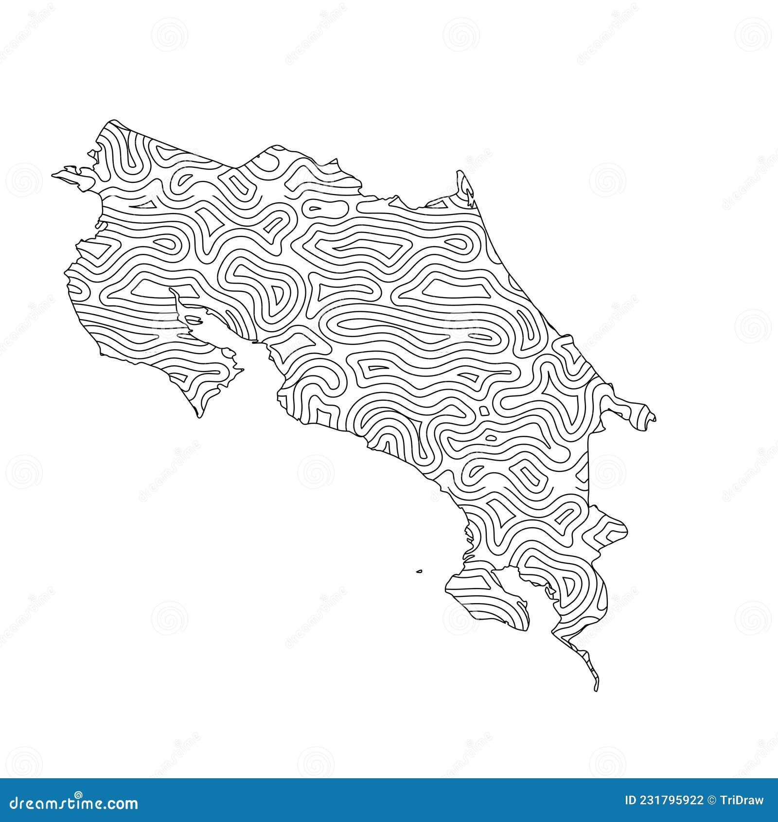Abstract Topographic Style Costa Rica Map Design Stock Vector ...