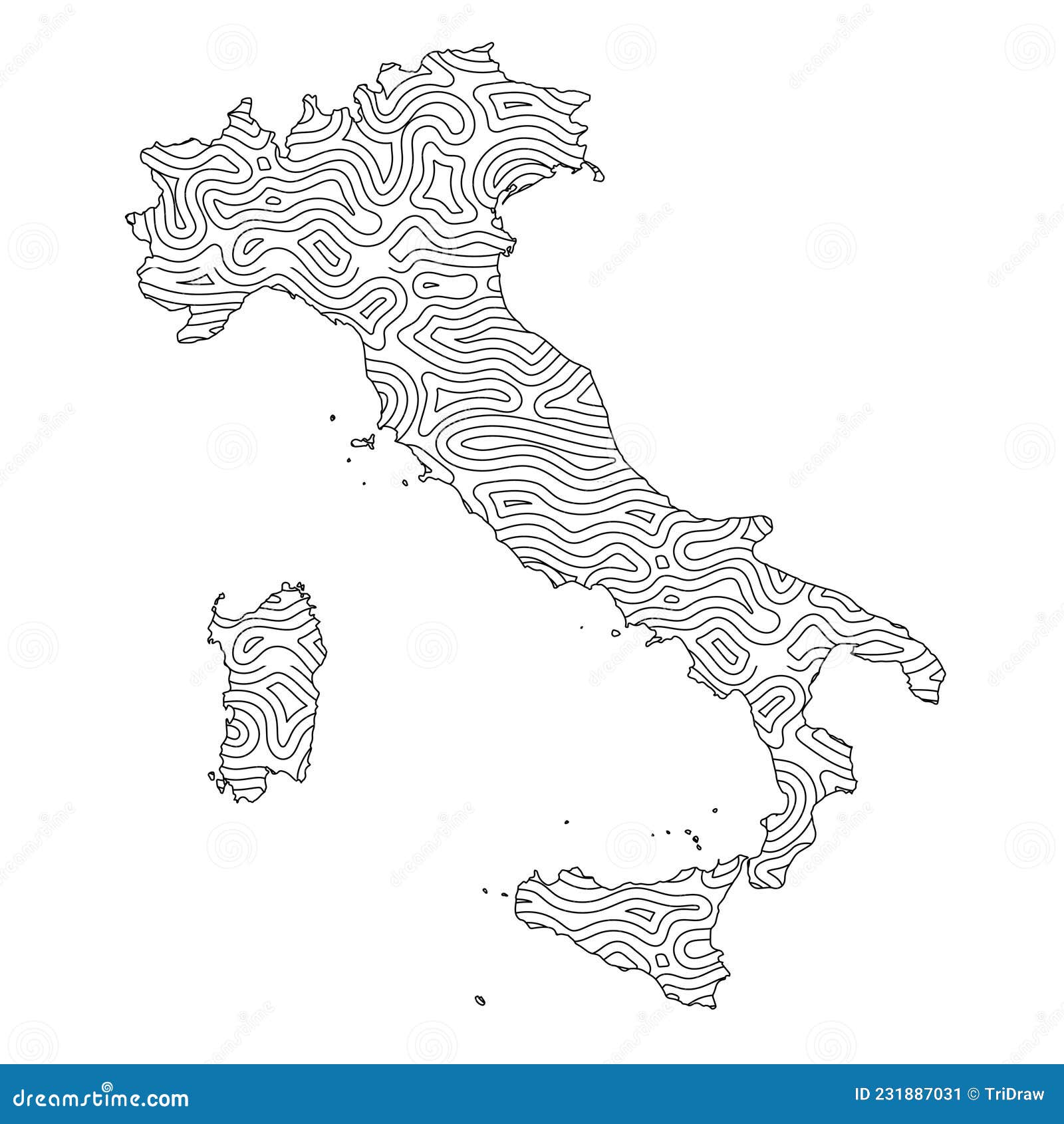 Abstract Topographic Style Italy Map Design Stock Vector - Illustration ...