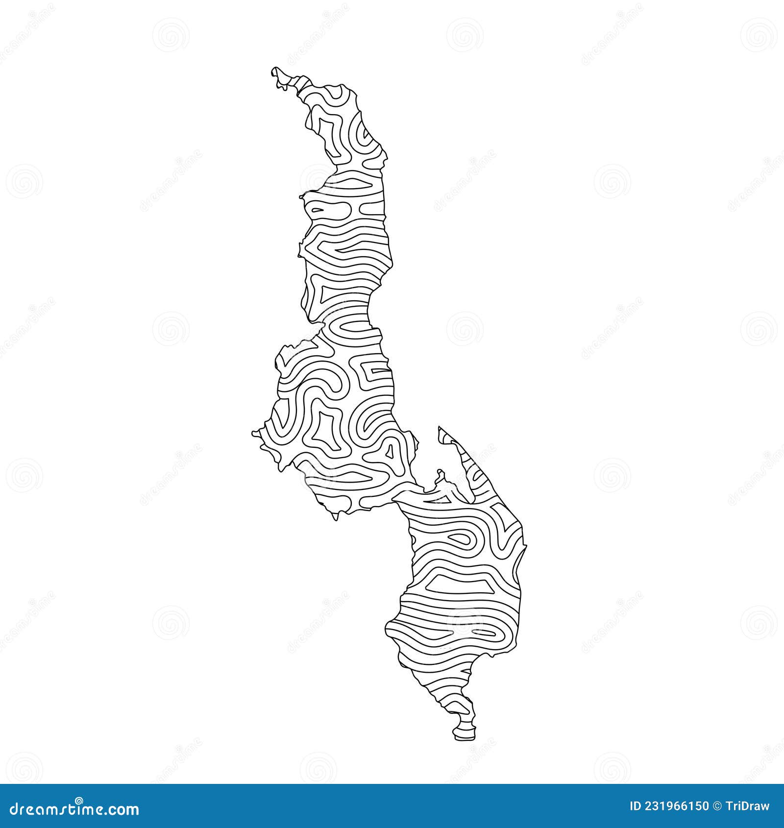 Abstract Topographic Style Malawi Map Design Stock Vector ...