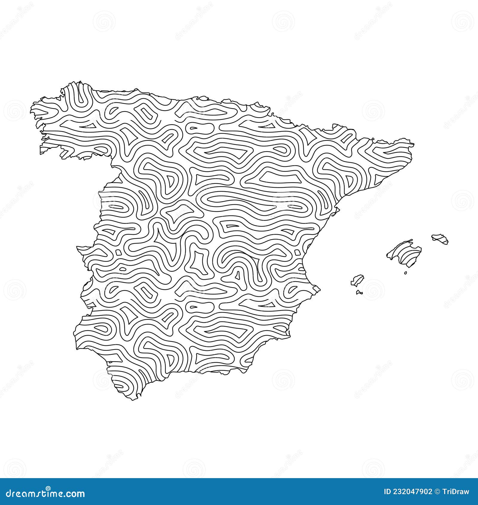 Abstract Topographic Style Spain Map Design Stock Vector - Illustration ...