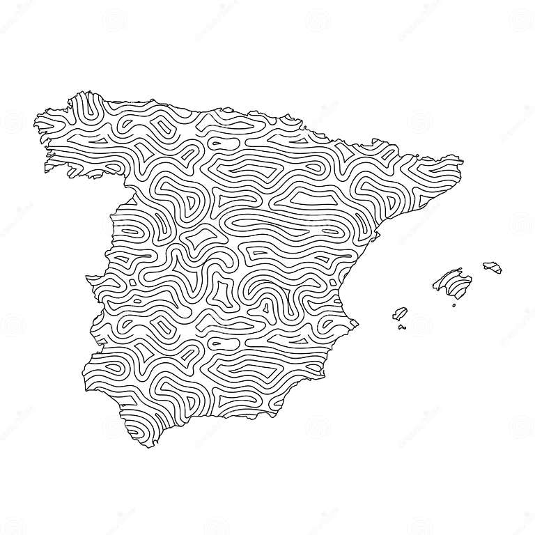 Abstract Topographic Style Spain Map Design Stock Vector - Illustration ...