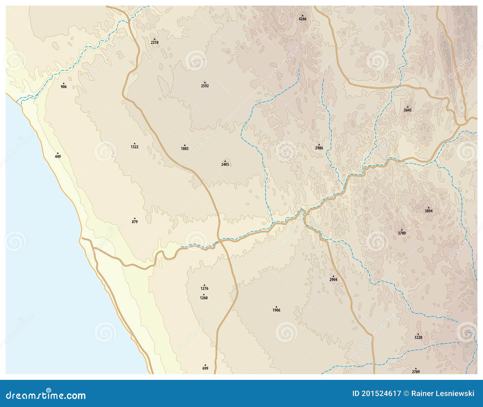 Abstract Topographic Vector Map of a Coastal Area with Mountains Stock ...