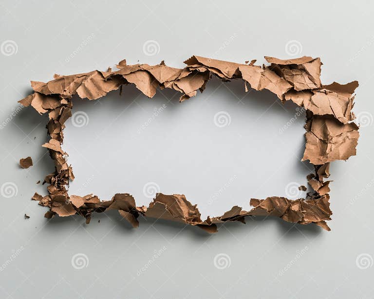Abstract Torn Brown Paper Forming a Jagged Frame with an Empty White ...