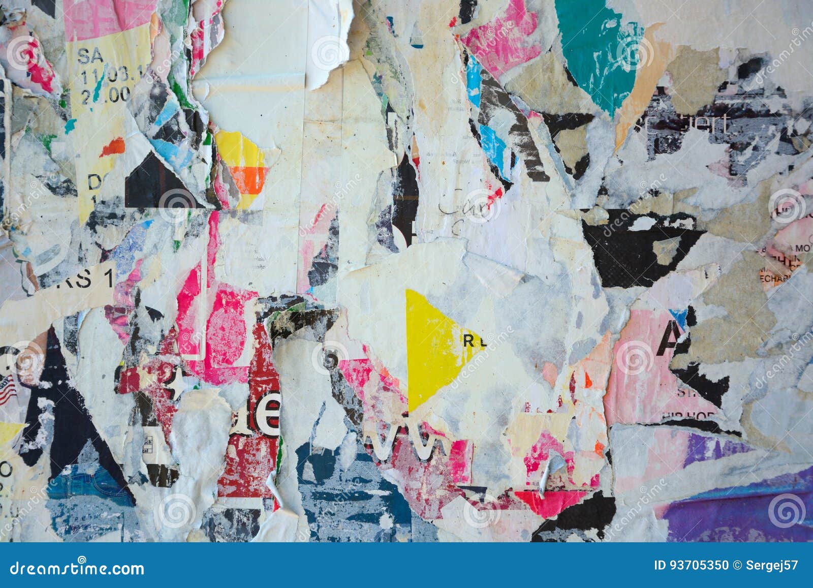 Abstract torn posters stock photo. Image of advert, colorful - 93705350