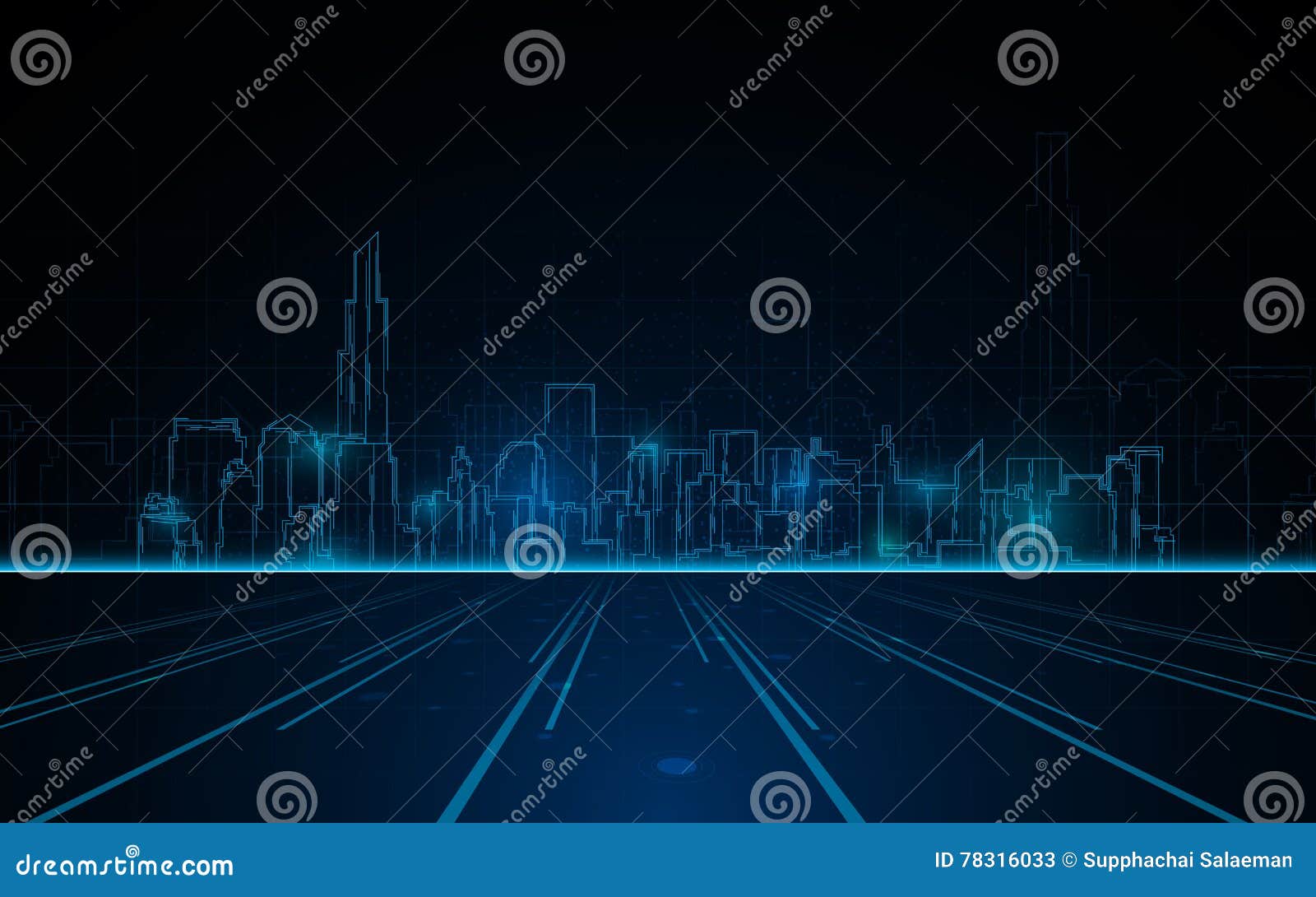 Abstract Tower Cityscape Blue Light Line Design Tech Sci Fi Concept ...