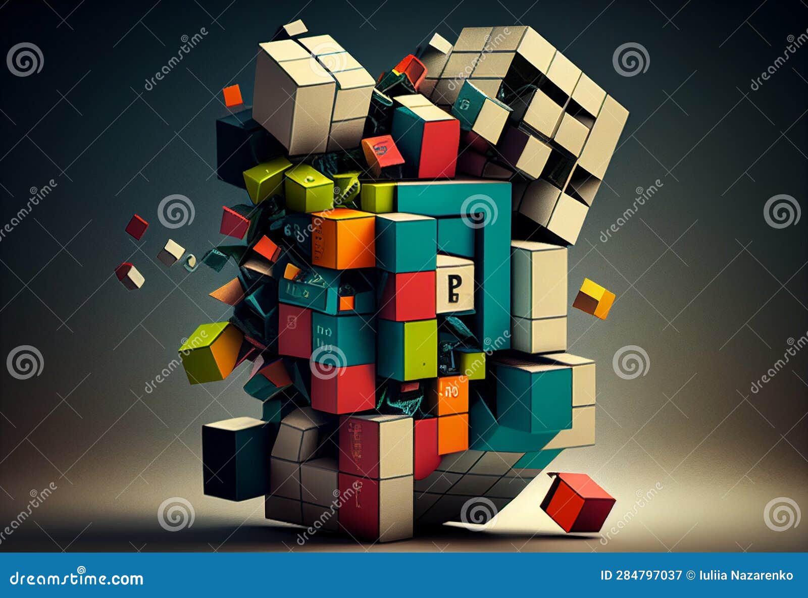 Abstract Tower from Various Squares of Different Colors. AI Generated ...