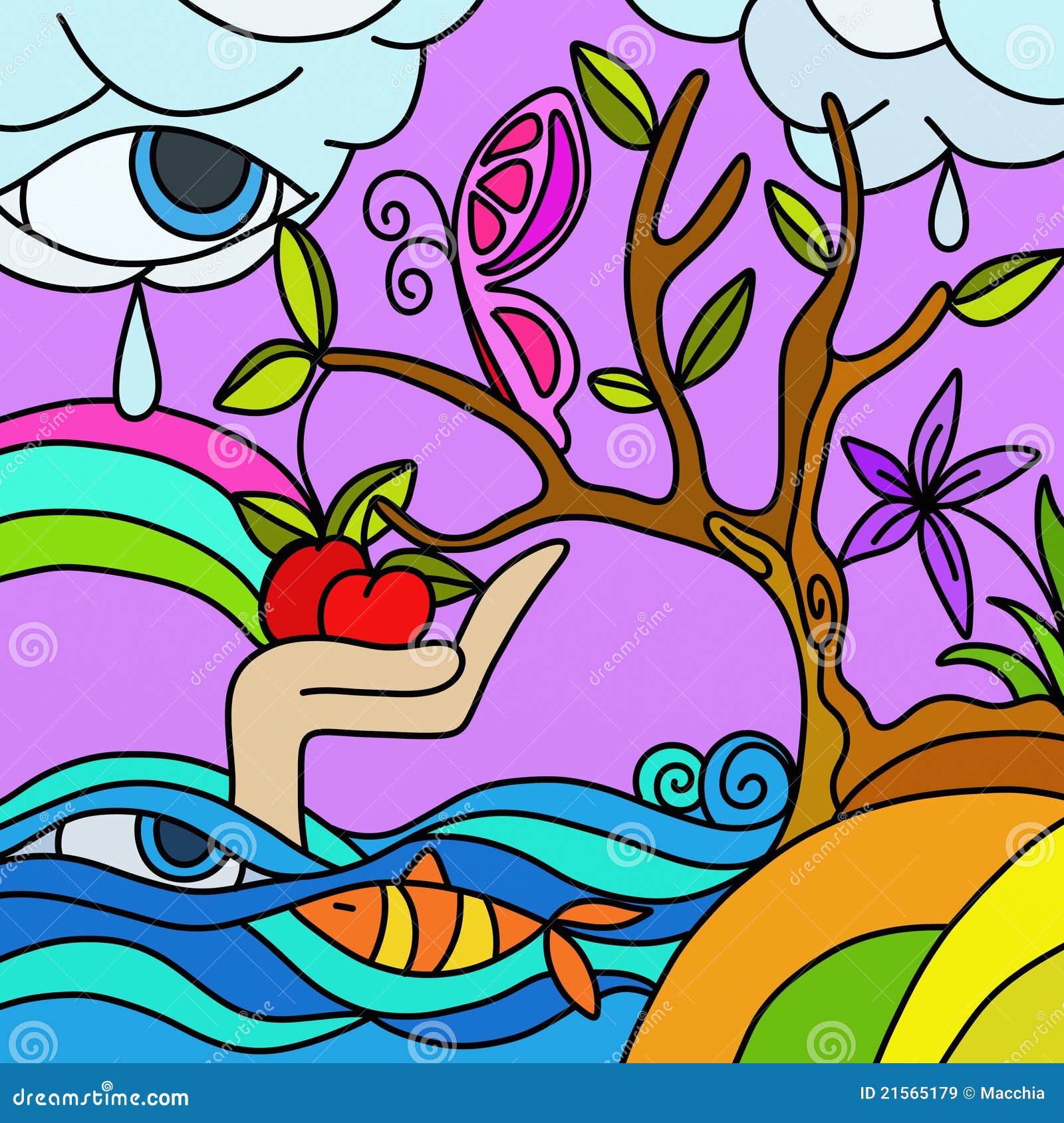 Abstract tree with apples stock illustration. Illustration of cover ...