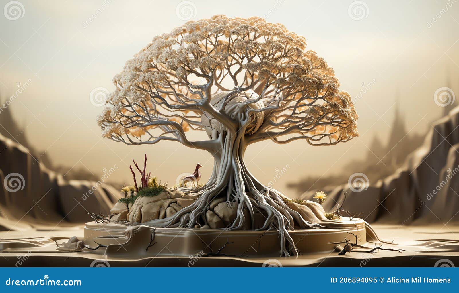 Abstract Tree with Big Roots. AI Generated Stock Illustration ...
