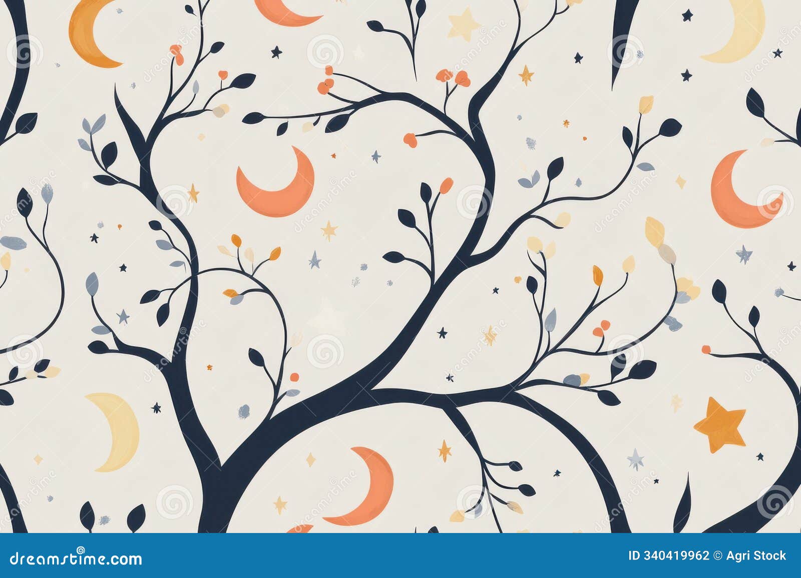 Abstract Tree Branch with Moons and Stars Stock Illustration ...