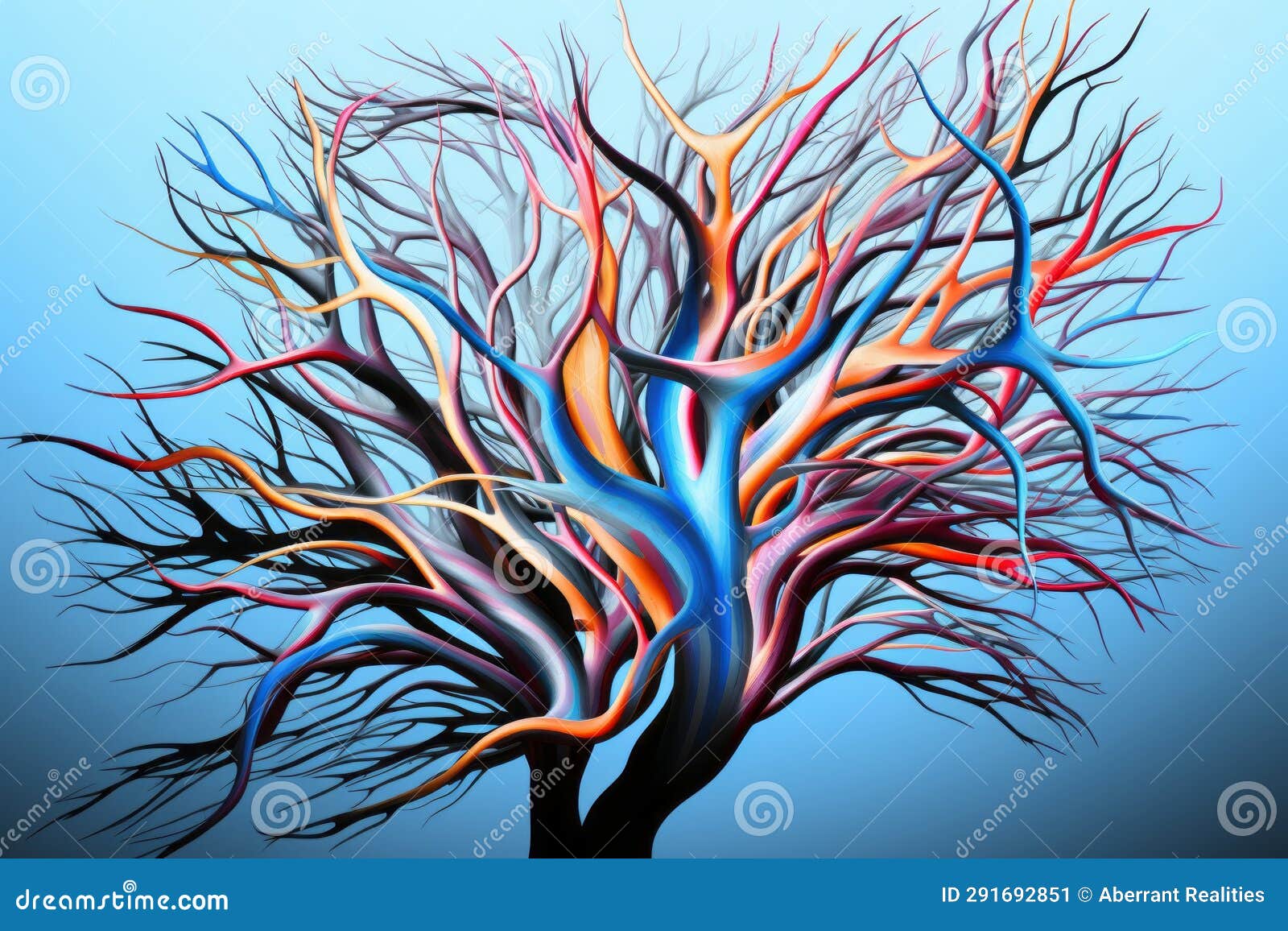 Abstract Tree with Colorful Branches on a Blue Background Stock ...