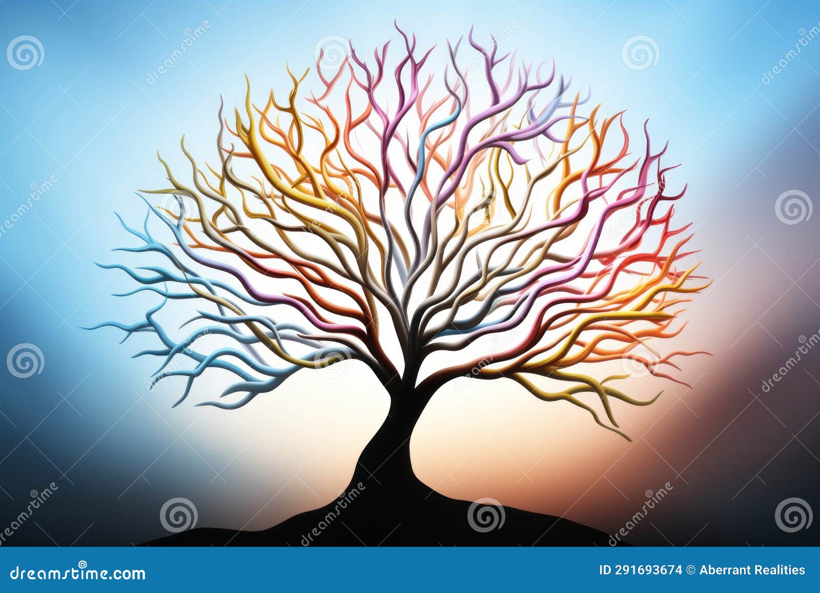 An Abstract Tree with Colorful Branches on a Blue Background Stock ...