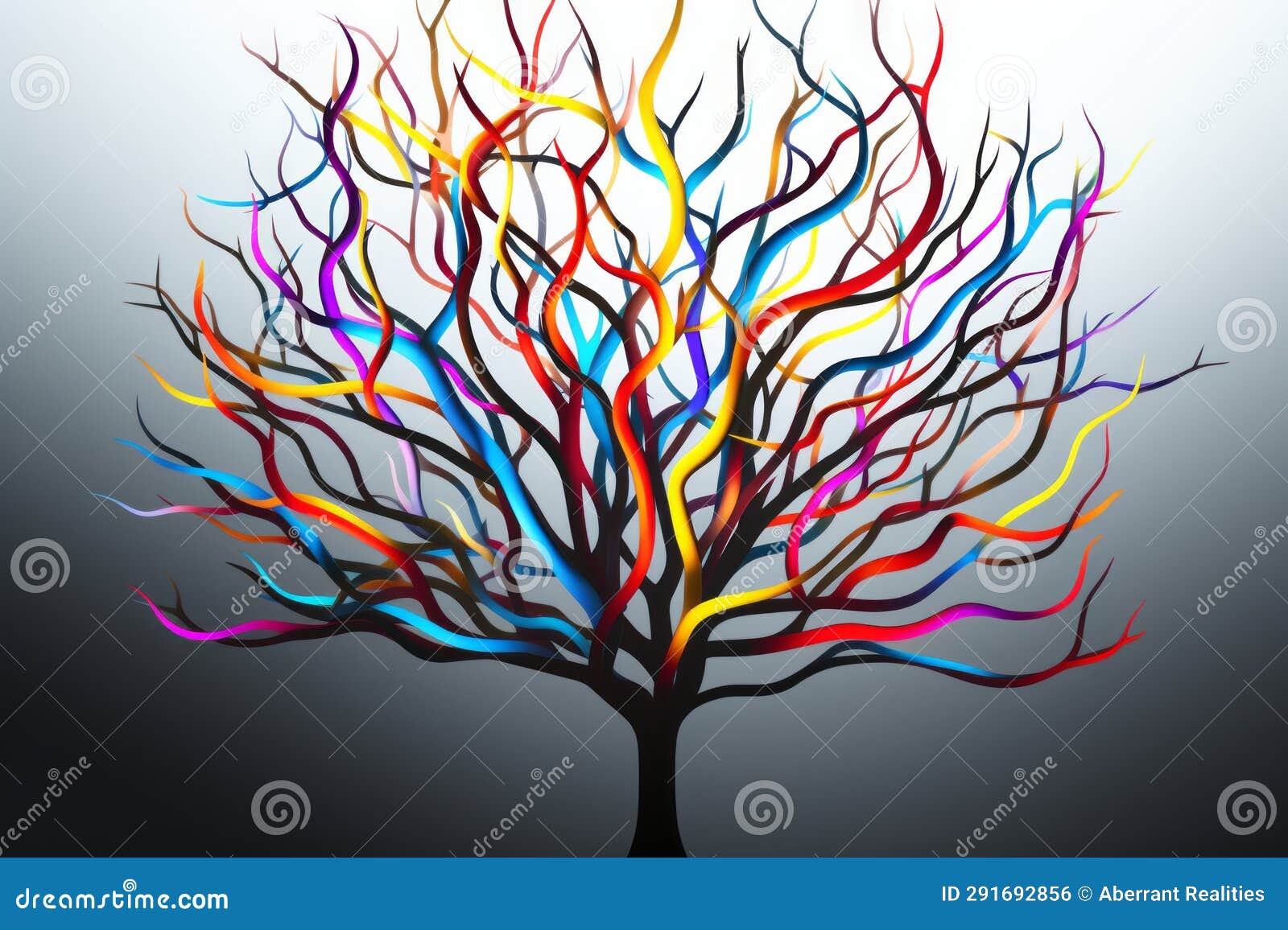Abstract Tree with Colorful Branches on a Gray Background Stock ...