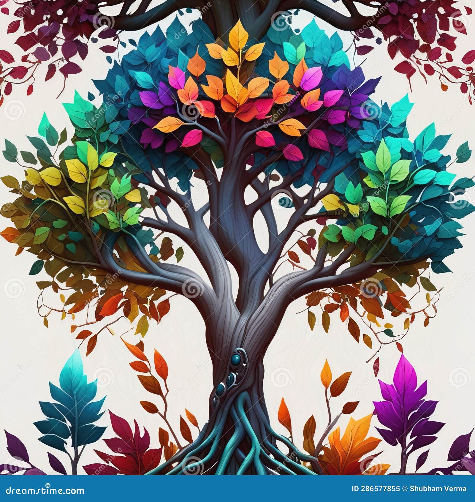 Abstract Tree with Colorful Leaves Stock Illustration - Illustration of ...