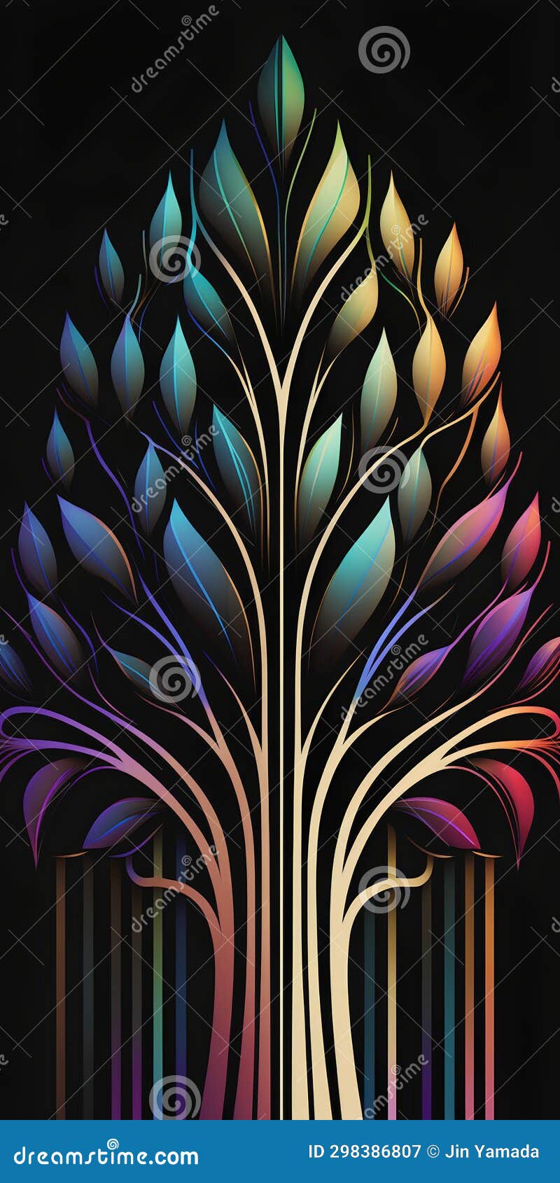 Abstract Tree with Colorful Leaves on Black Background. Vector Graphic ...