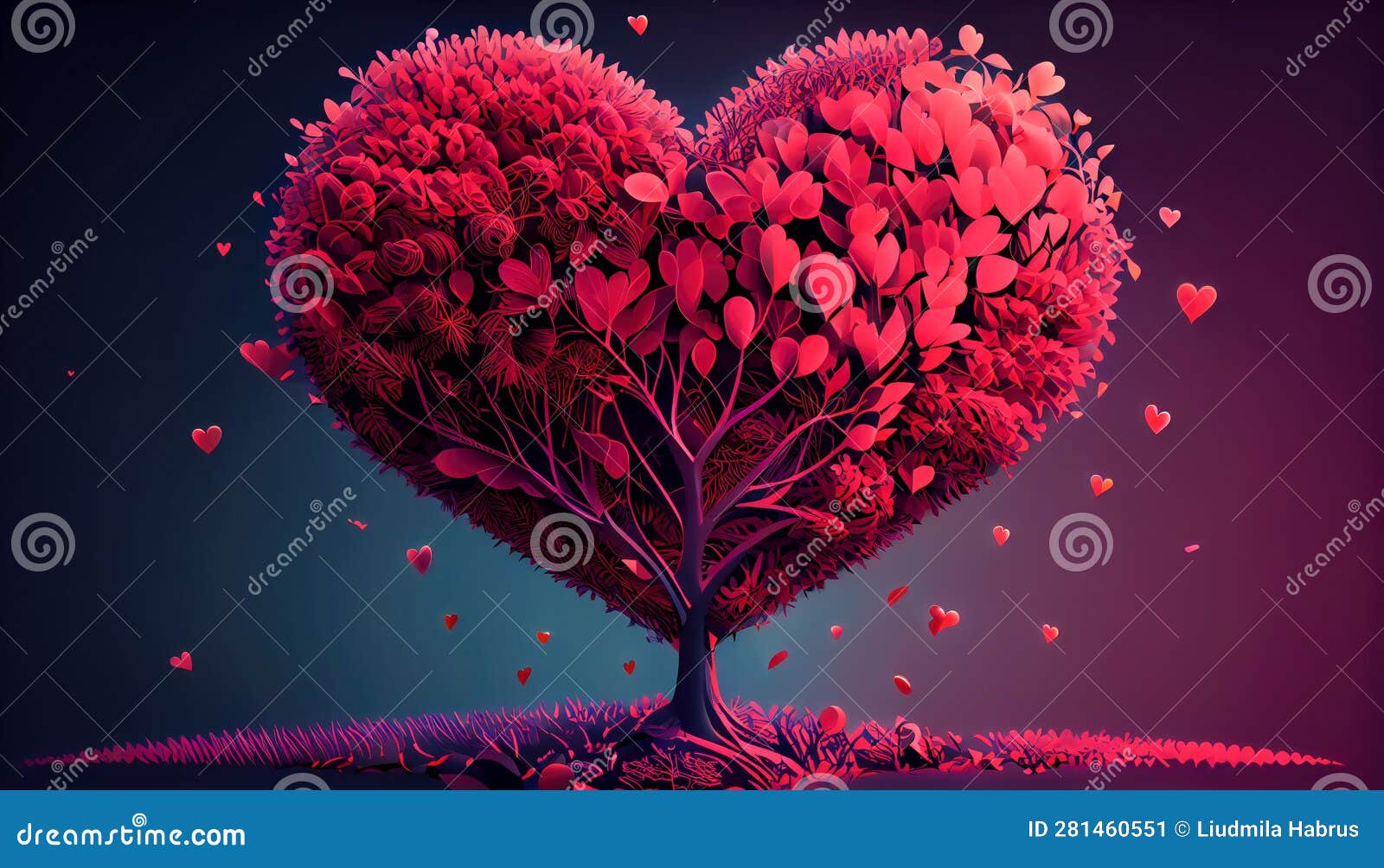 Abstract Tree in the Form of a Heart from Red Small Hearts. Generative ...