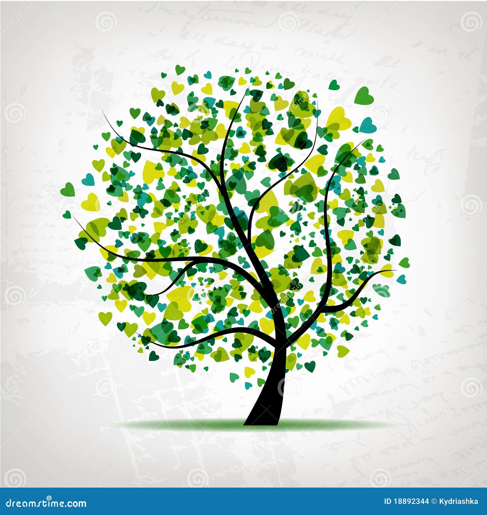 Abstract Tree with Heart Leaf on Grunge Background Stock Vector ...