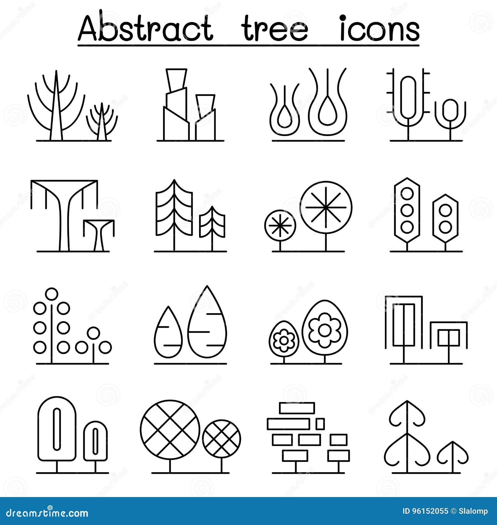 Abstract Tree Icon Set in Thin Line Style Stock Vector - Illustration ...