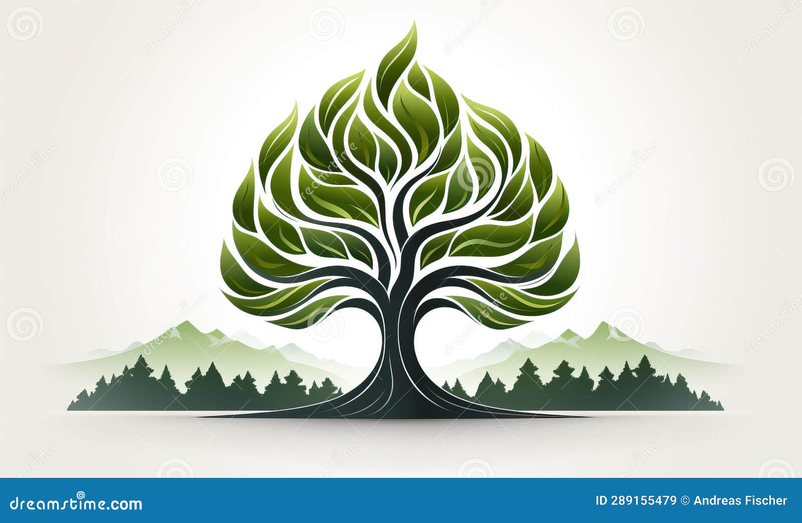 Abstract Tree with Leaves on a White Background Close-up. Stock ...