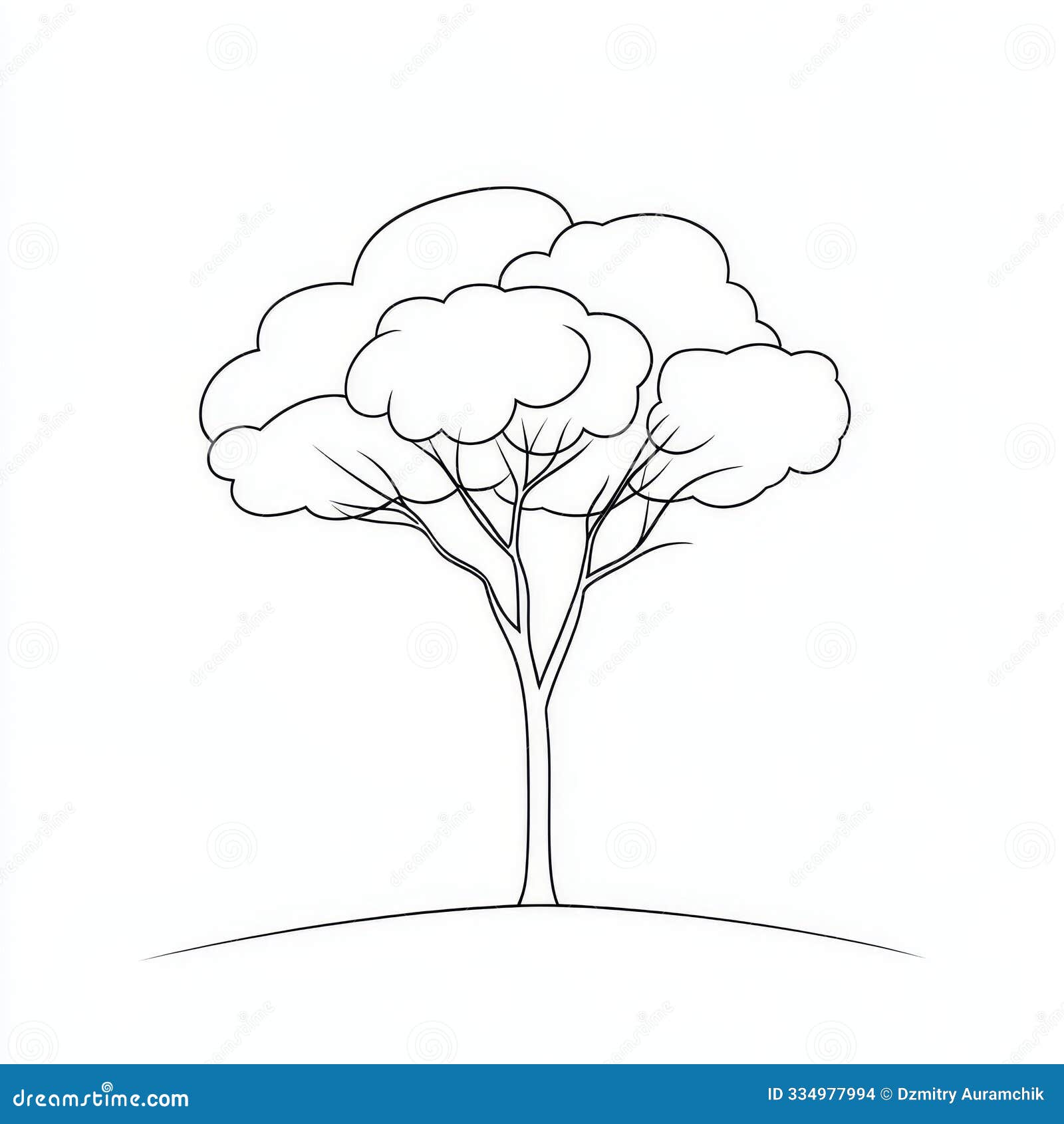 Abstract Tree in Line Art Drawing Style. Black Linear Sketch Isolated ...