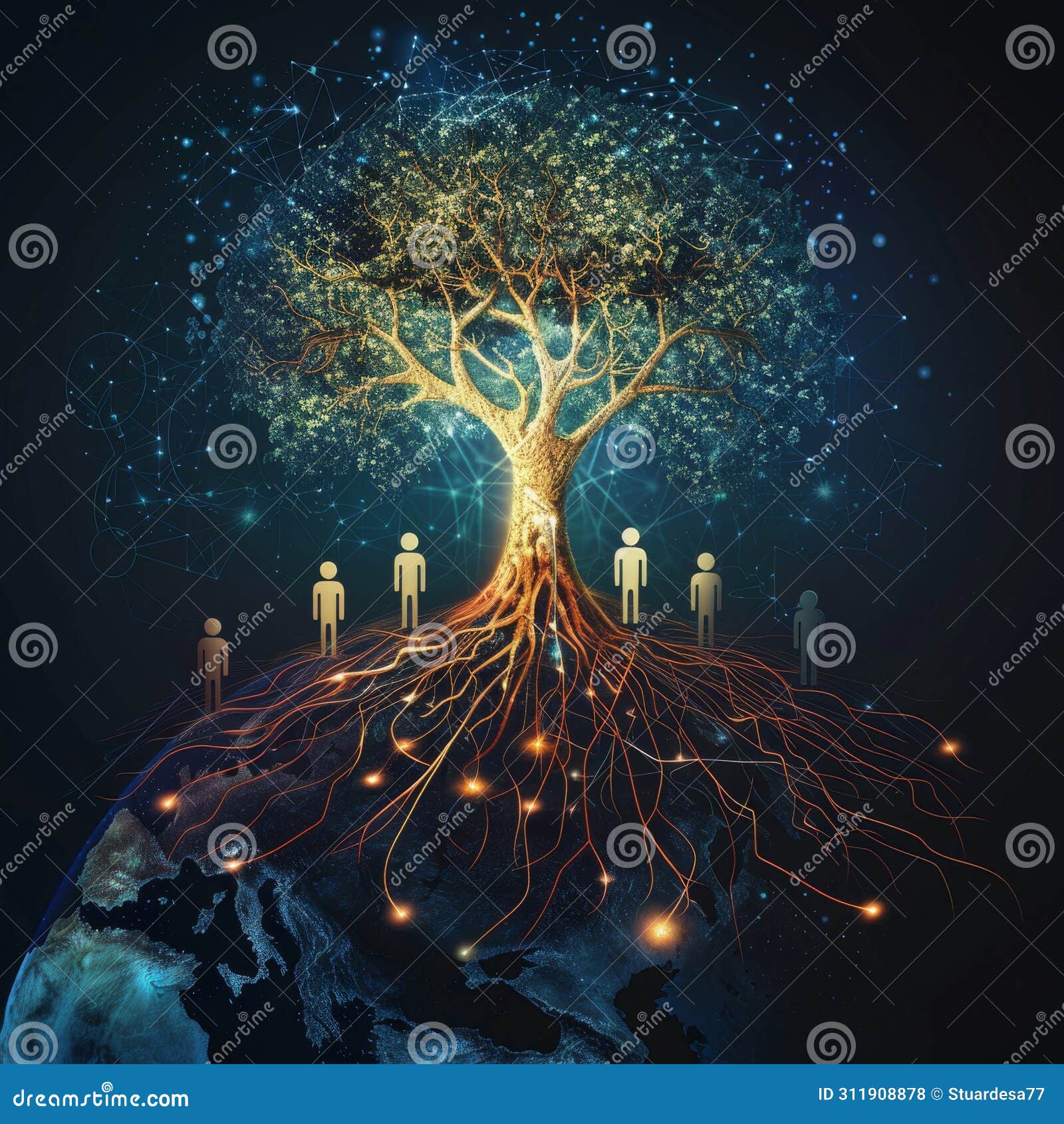 Abstract Tree Network Over Earth Stock Photo - Image of humanity ...