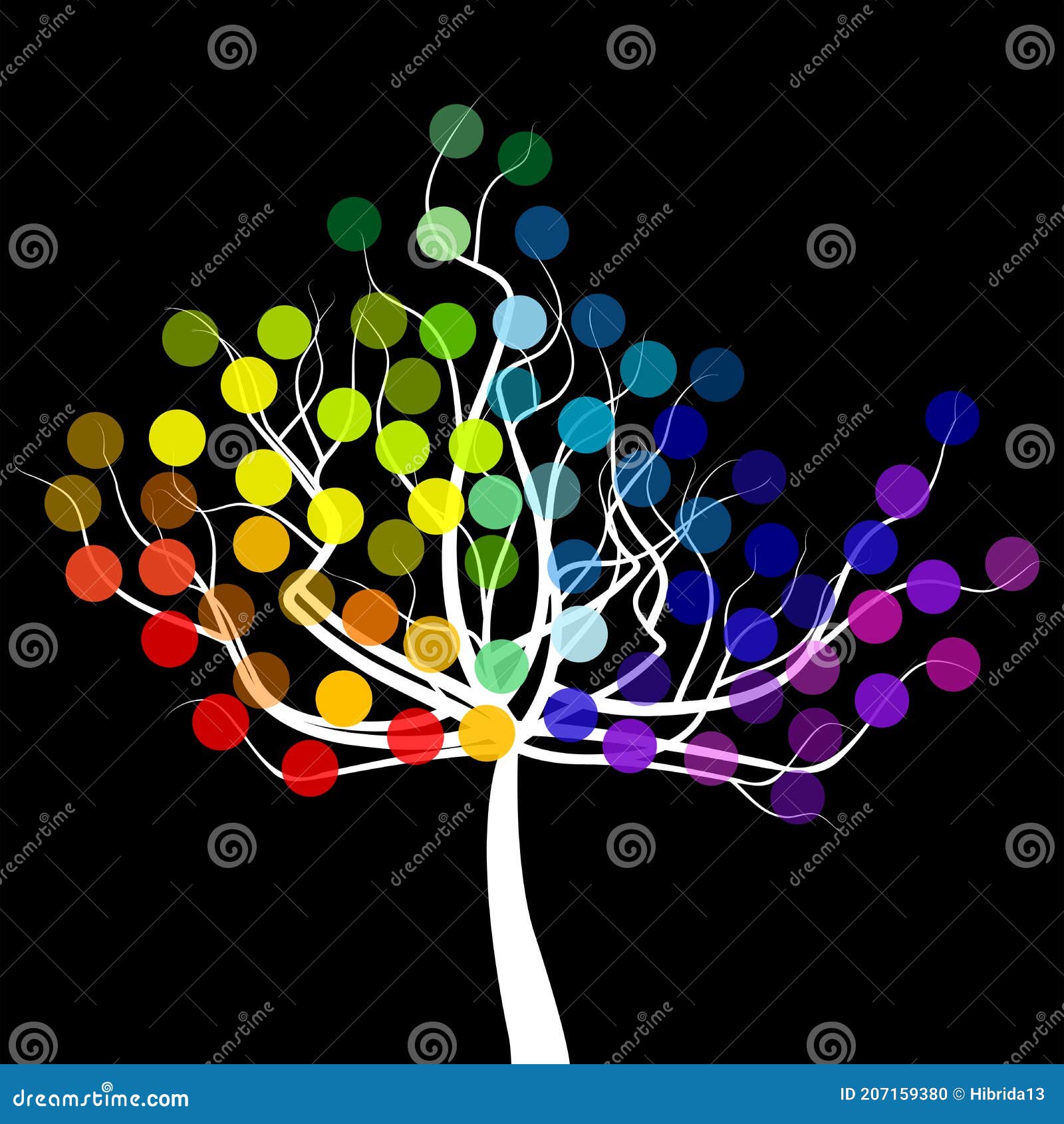 Abstract Tree with Rainbow Colorful Round Fruits Stock Illustration ...