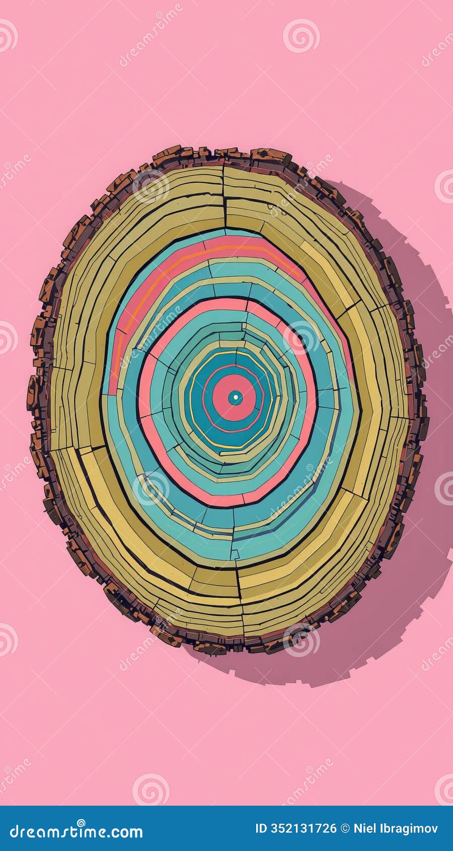 Abstract Tree Ring Pattern with Vibrant Colors on a Pink Background ...