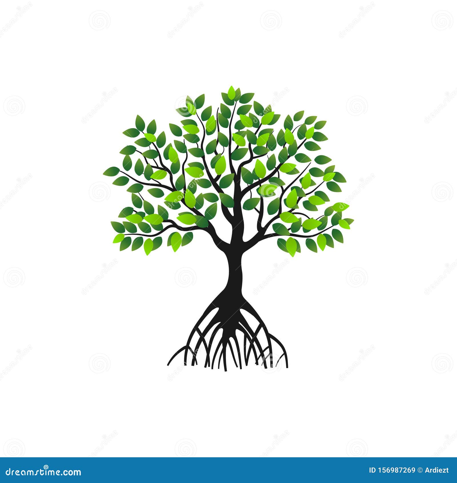 Abstract Tree with Roots and Green Leaves. Mangrove Tree Vector ... Abstract Tree with Roots and Green Leaves. Mangrove Tree Vector ...